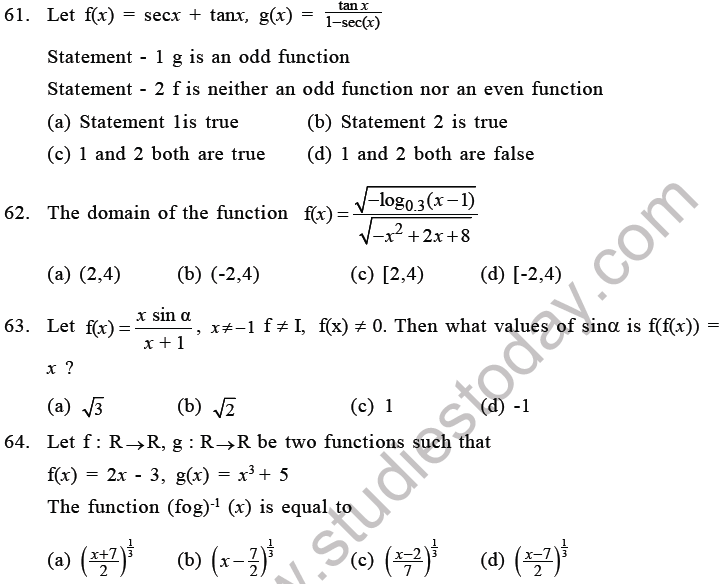 Jee Mathematics Relation And Functions Mcqs Set C Multiple Choice Questions